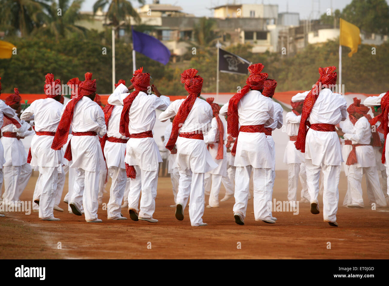 Police men in traditional attire performing Lejhim on 1 May Maharashtra ...