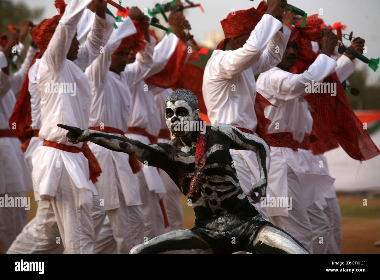Police men in traditional attire performing Lejhim on 1 May Maharashtra ...