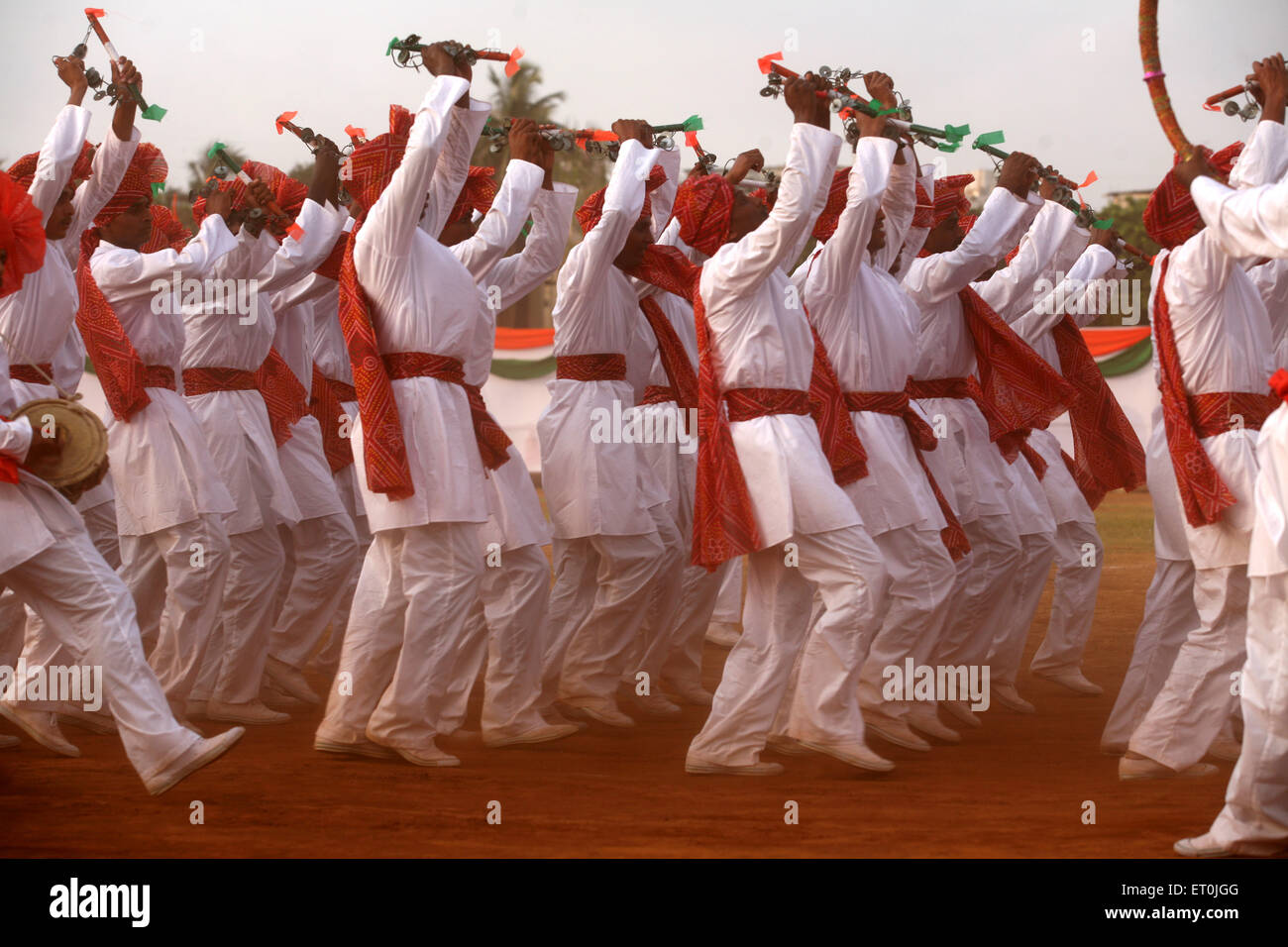 Police men in traditional attire performing Lejhim on 1 May Maharashtra ...