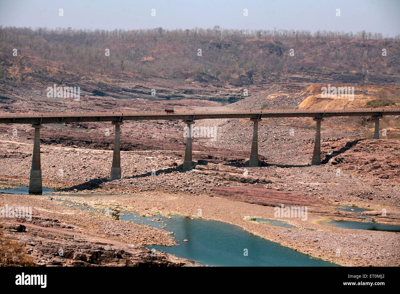 Road bridge over dried river in Khandwa ; Madhya Pradesh ; India Stock ...