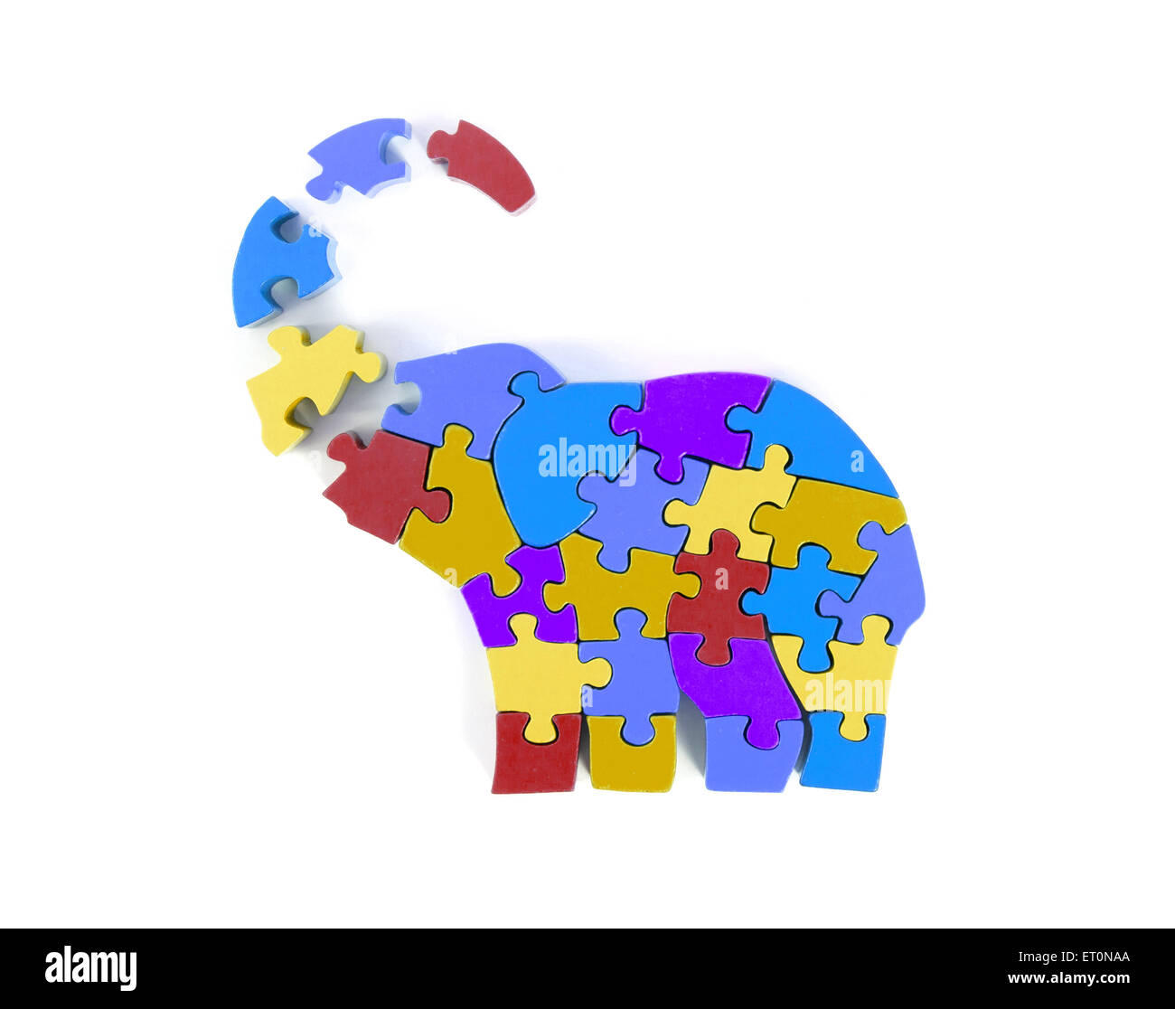 Colorful puzzle pieces in elephant shape - isolated over white Stock ...