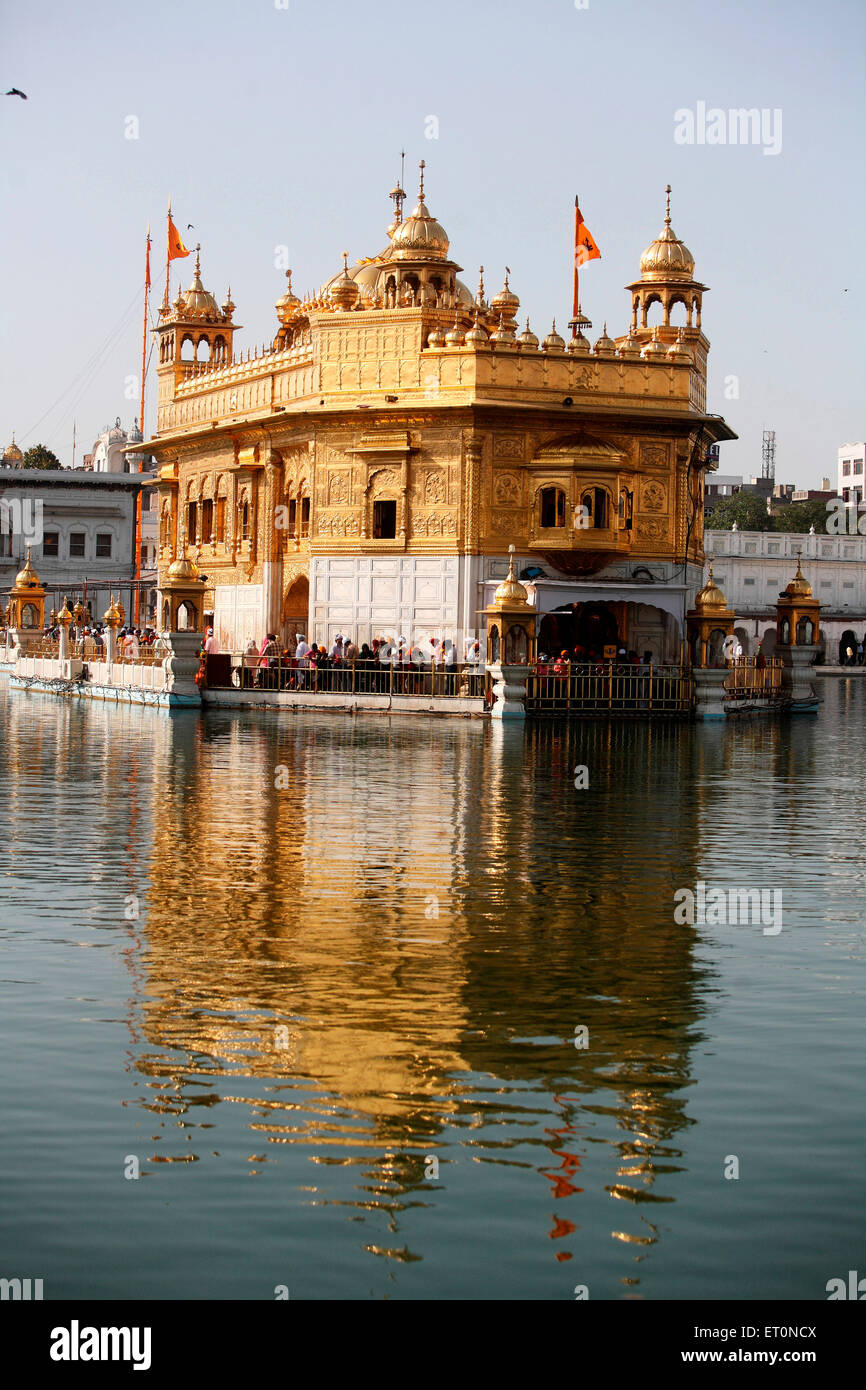 View of Harmandir Sahib or Darbar Sahib or Golden temple reflection in ...