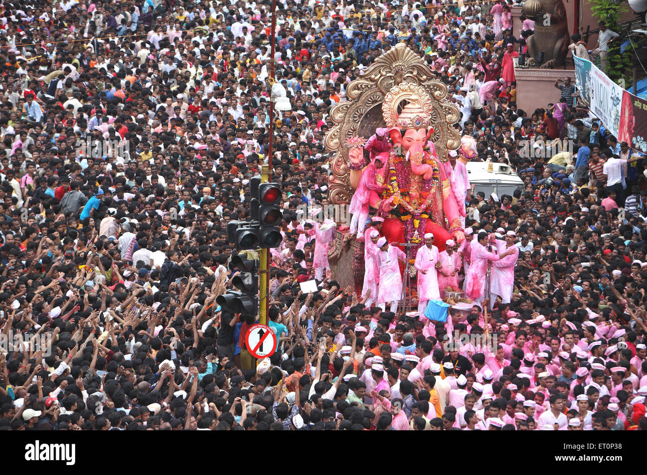 Devotees watching ganesh immersion of lalbaugcha raja in Bombay Mumbai ...