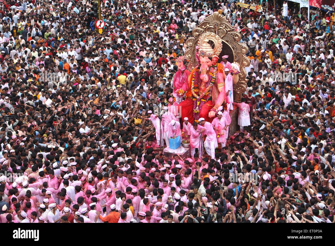 Devotees watching Ganesh festival immersion procession of Lalbaugcha ...
