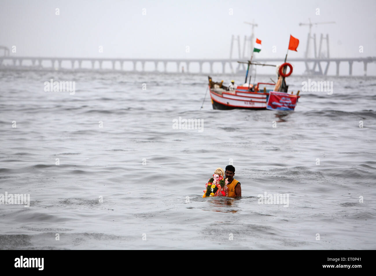 Lord ganesh immersion at mahim beach ; Bombay Mumbai ; Maharashtra ...