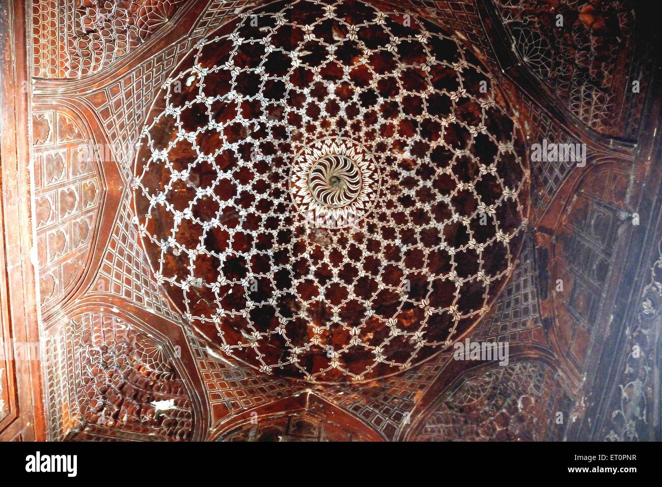 Carved stone work in mosque enclosure Taj Mahal ; Agra ; Uttar Pradesh ...