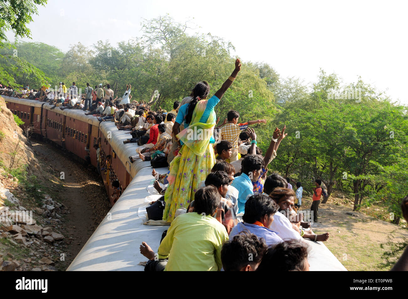 People taking risk while travelling on roof of train ; Goram ghat ...