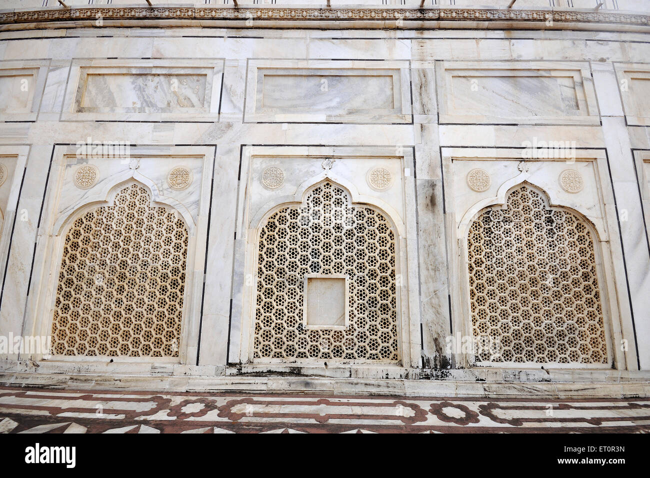 White marble stone work in Taj Mahal ; Agra ; Uttar Pradesh ; India ...