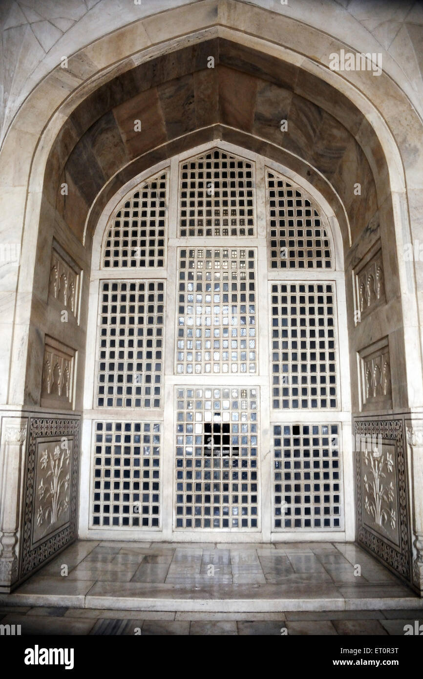 White marble stone work in Taj Mahal ; Agra ; Uttar Pradesh ; India ...