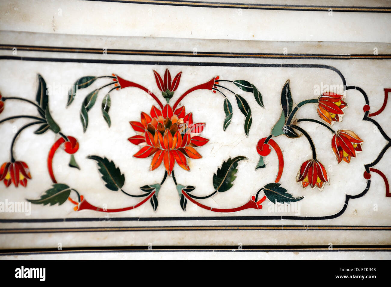 Colourful marble stone handwork in Taj Mahal ; Agra ; Uttar Pradesh ...