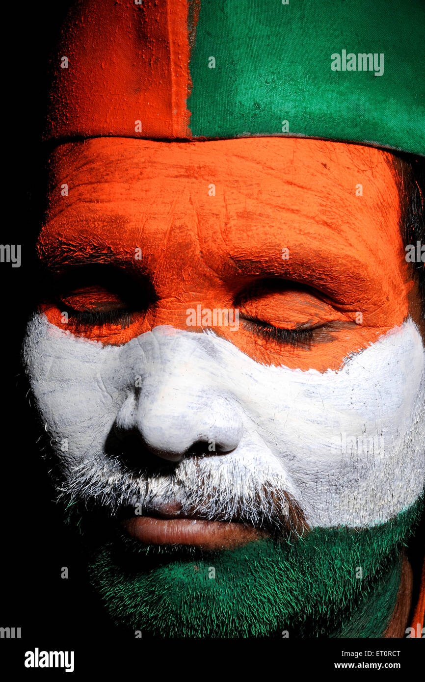 Indian flag of India painted on face India MR#769B Stock Photo - Alamy