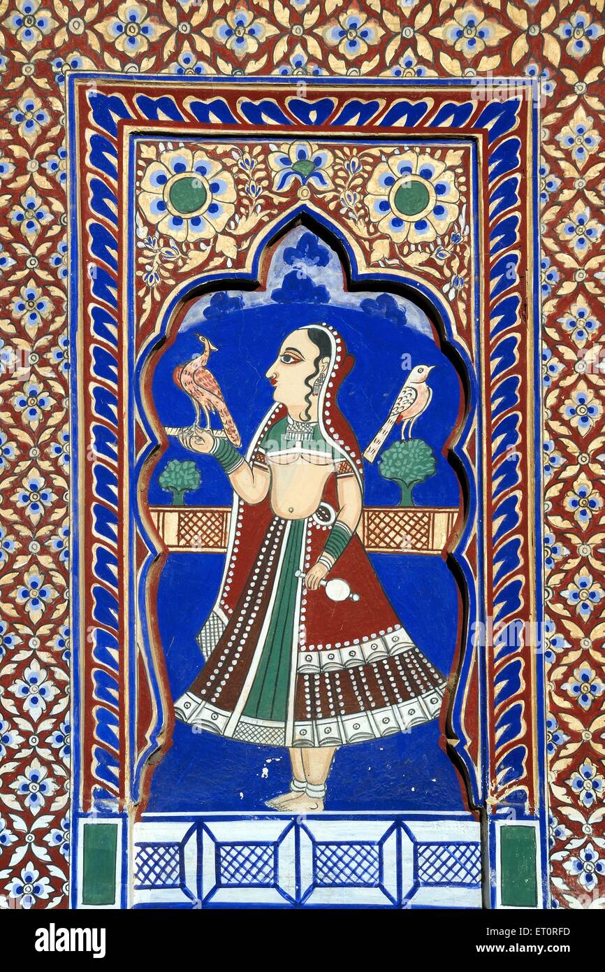 Paintings of royal person on wall of haveli ; Fatehpur Shekhavati ...