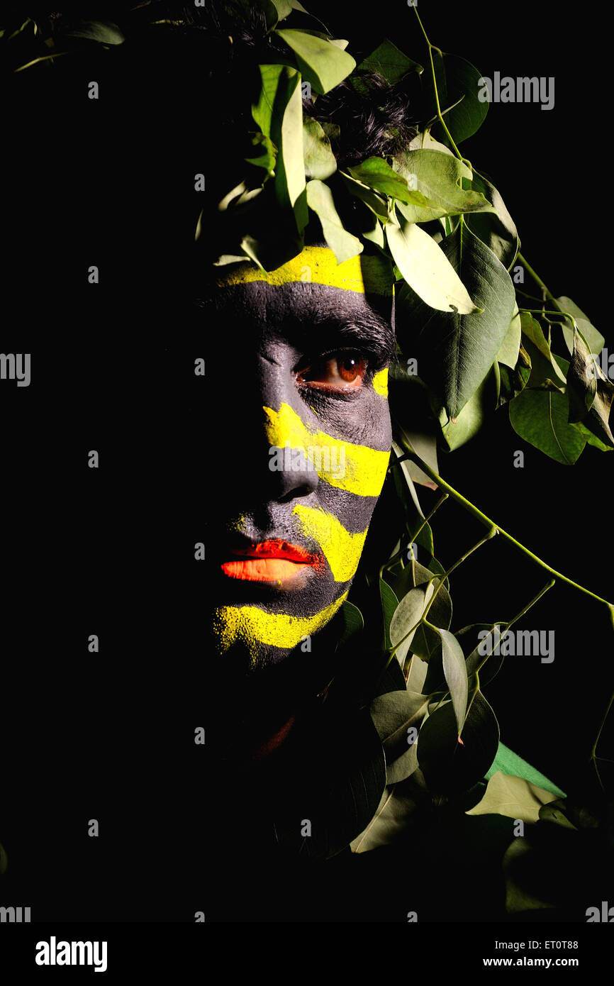 man camouflage disguise hide conceal tribal painted face MR#769G Stock ...