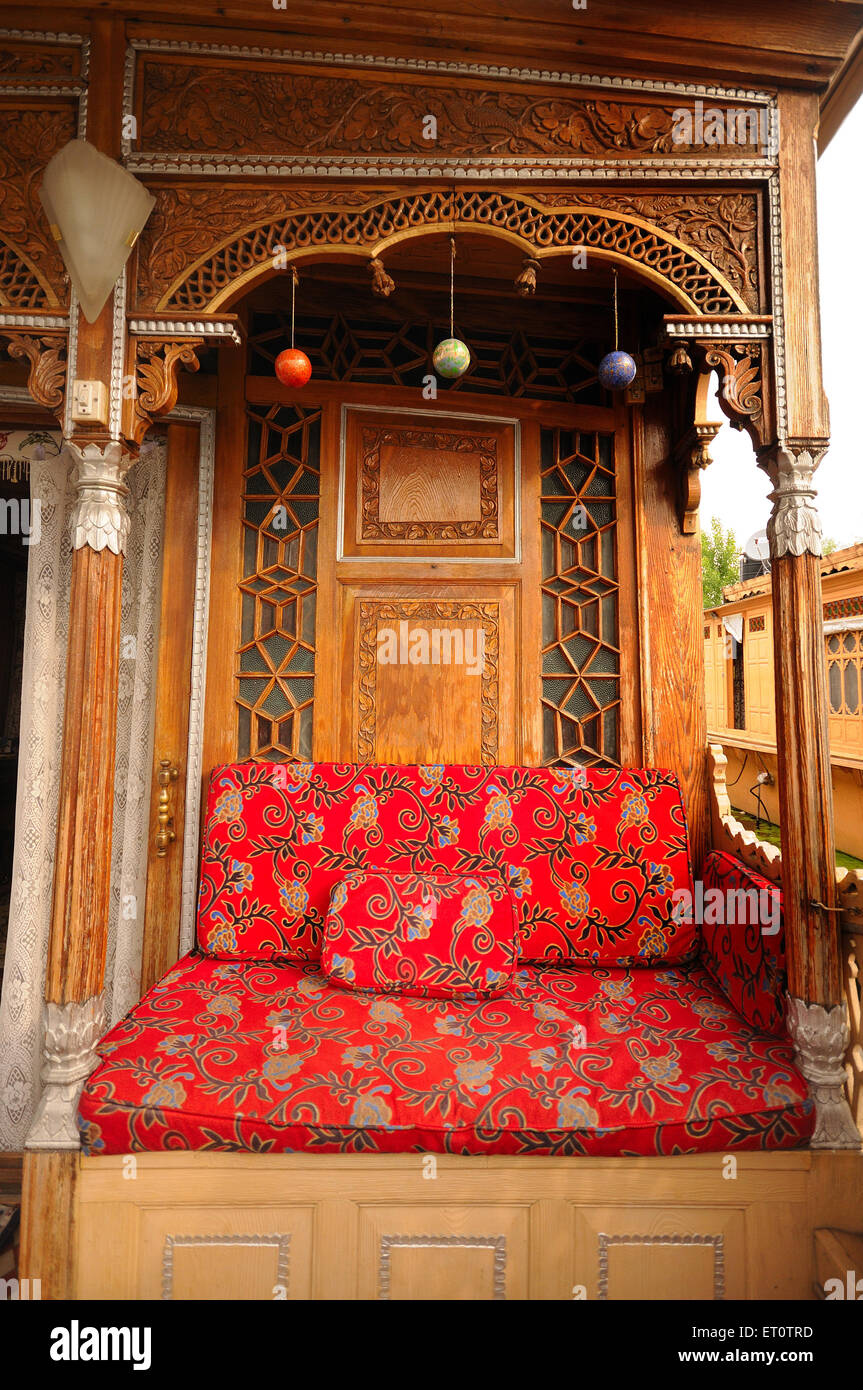 Interior Of Houseboat Srinagar Jammu And Kashmir India Stock
