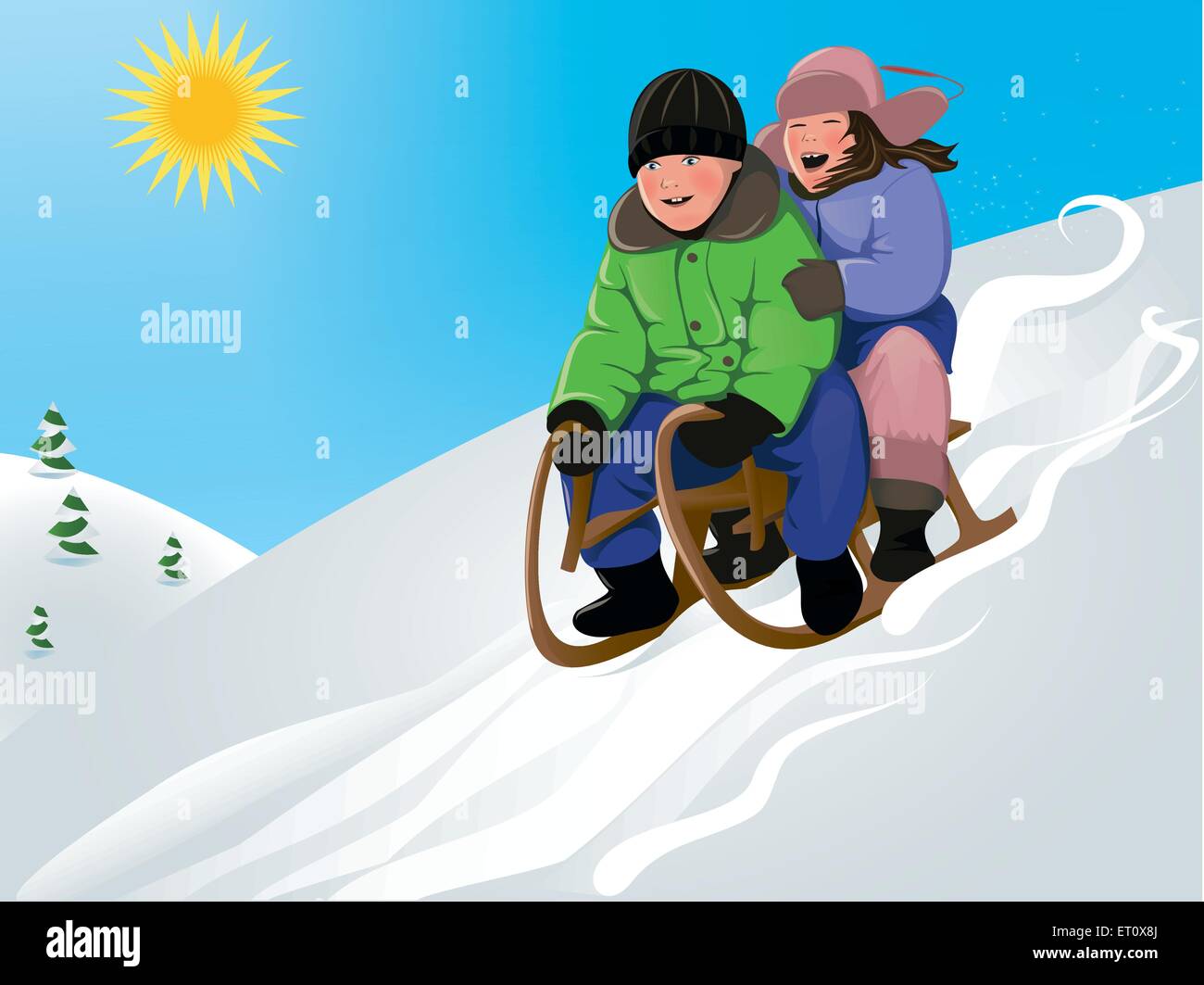 funny kids sledding Stock Vector Image & Art - Alamy