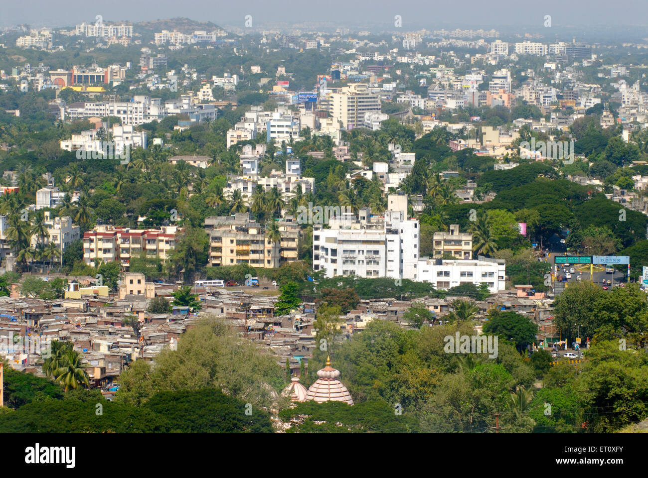 Aerial view of slum and fast growing Pune city from Parvati hill ...