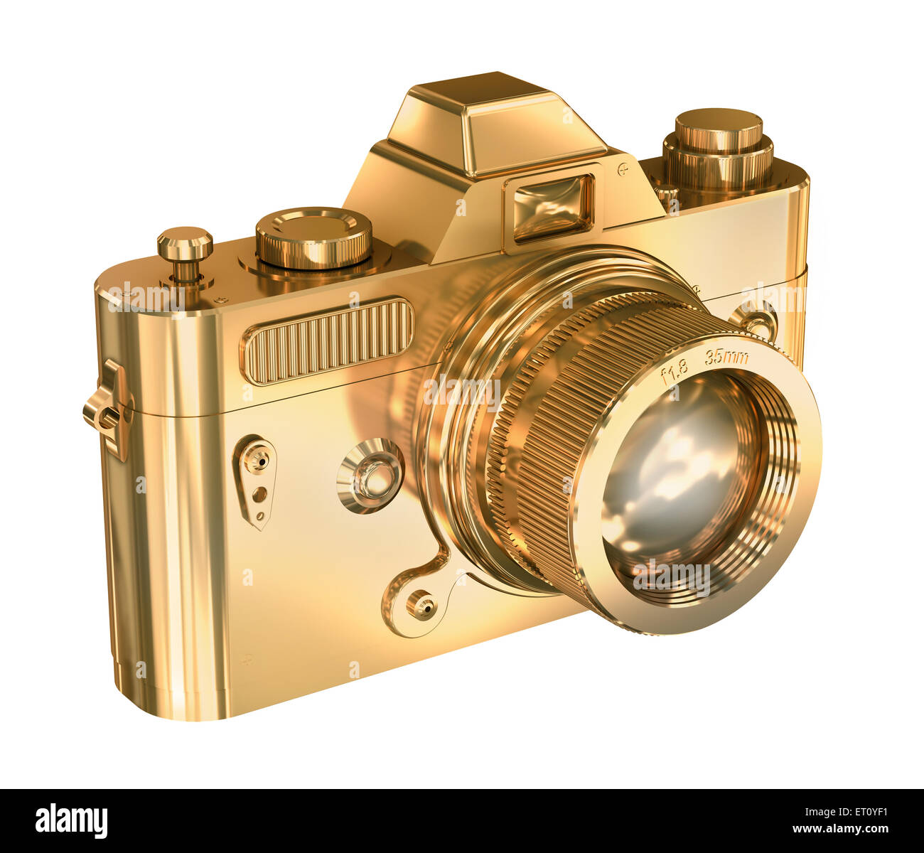 Gold photo camera on a white background Stock Photo - Alamy