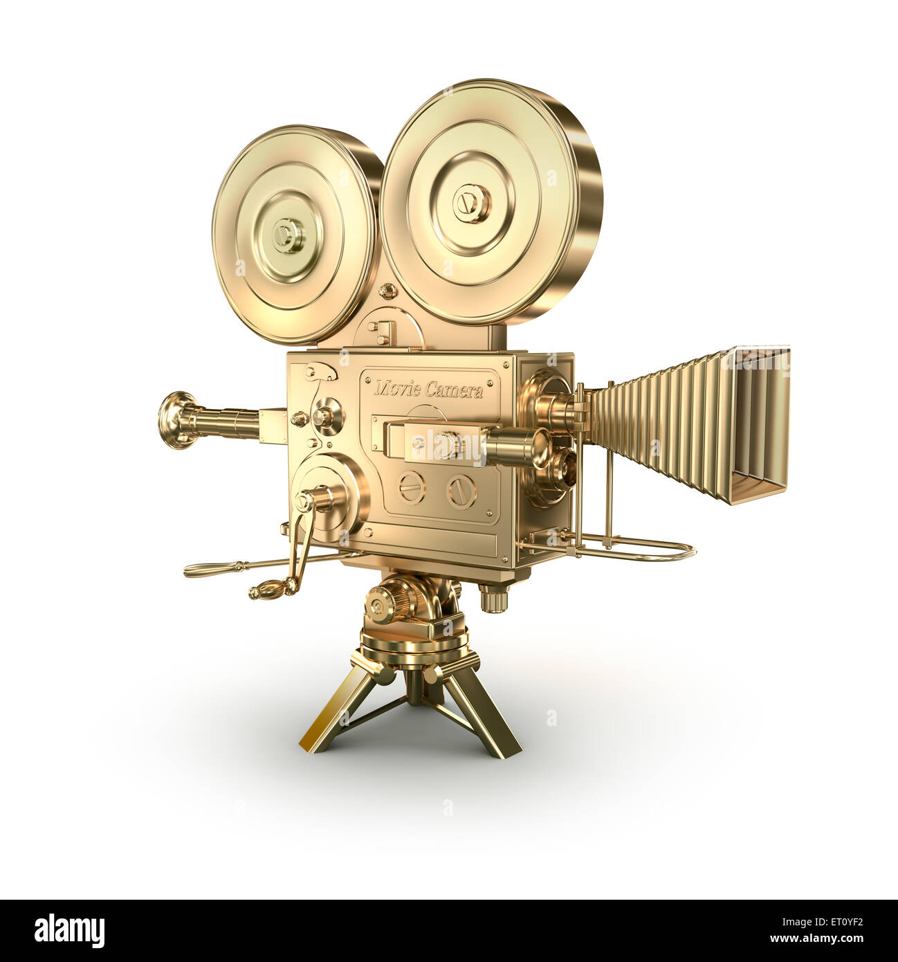 Gold video camera on a white background Stock Photo - Alamy
