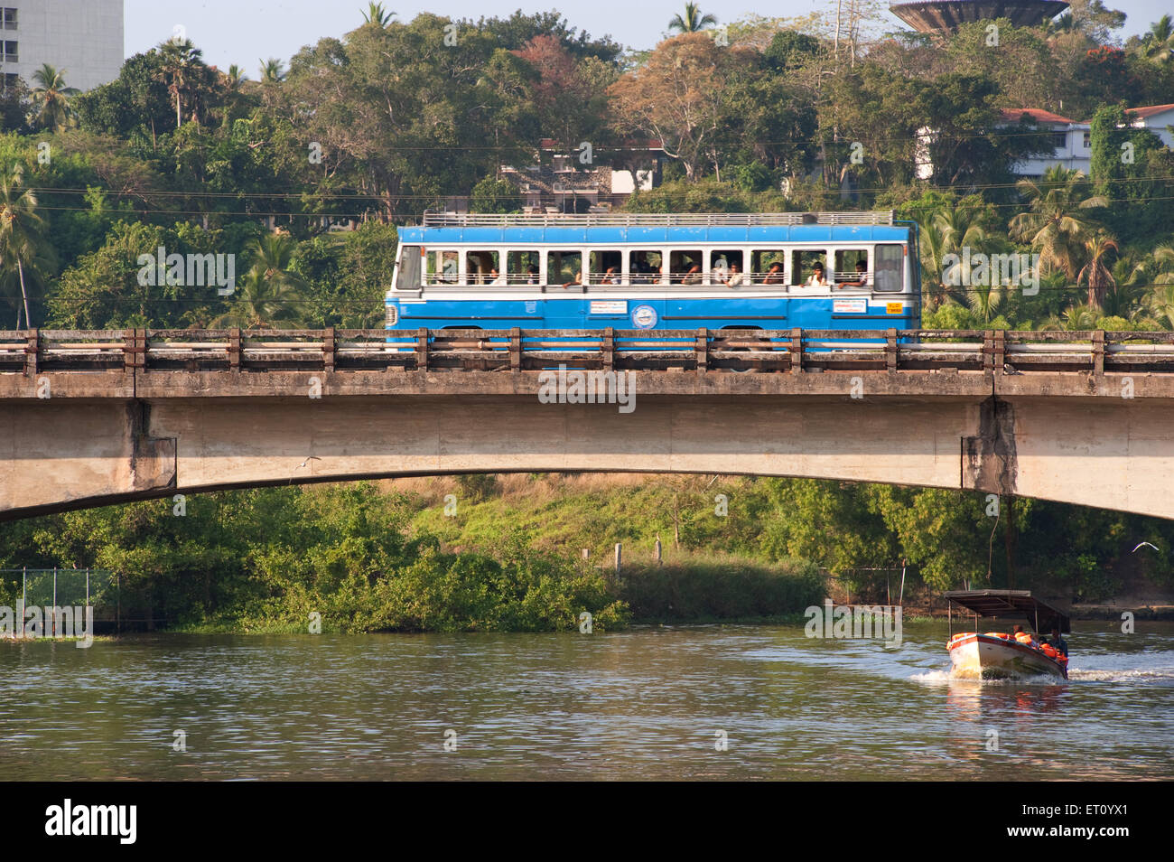 Bus over bridge at Veli ; Trivandrum ; Thiruvananthapuram ; Kerala ...