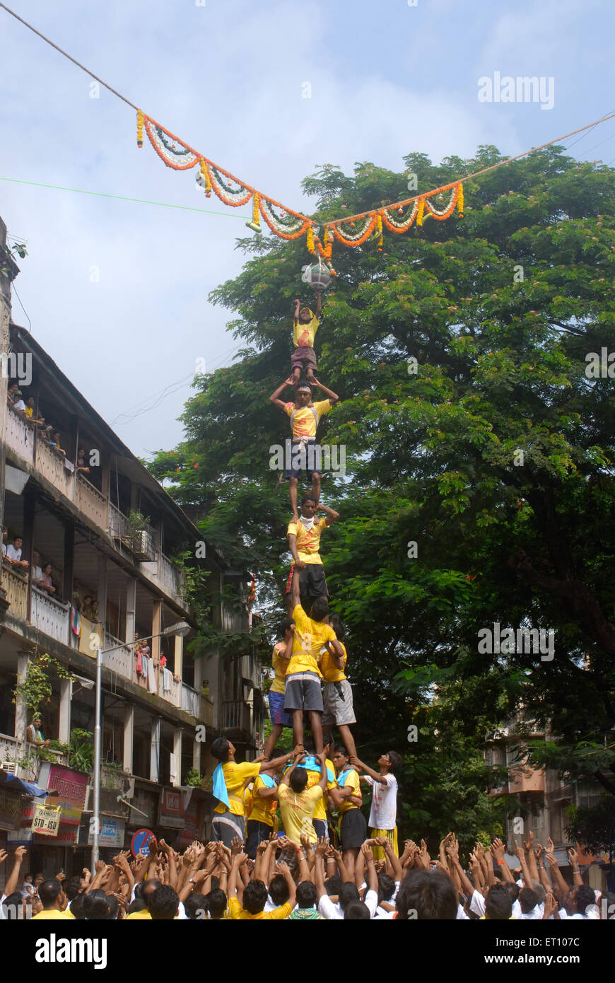 Human pyramid trying to break dahi handi on janmashtami festival at ...