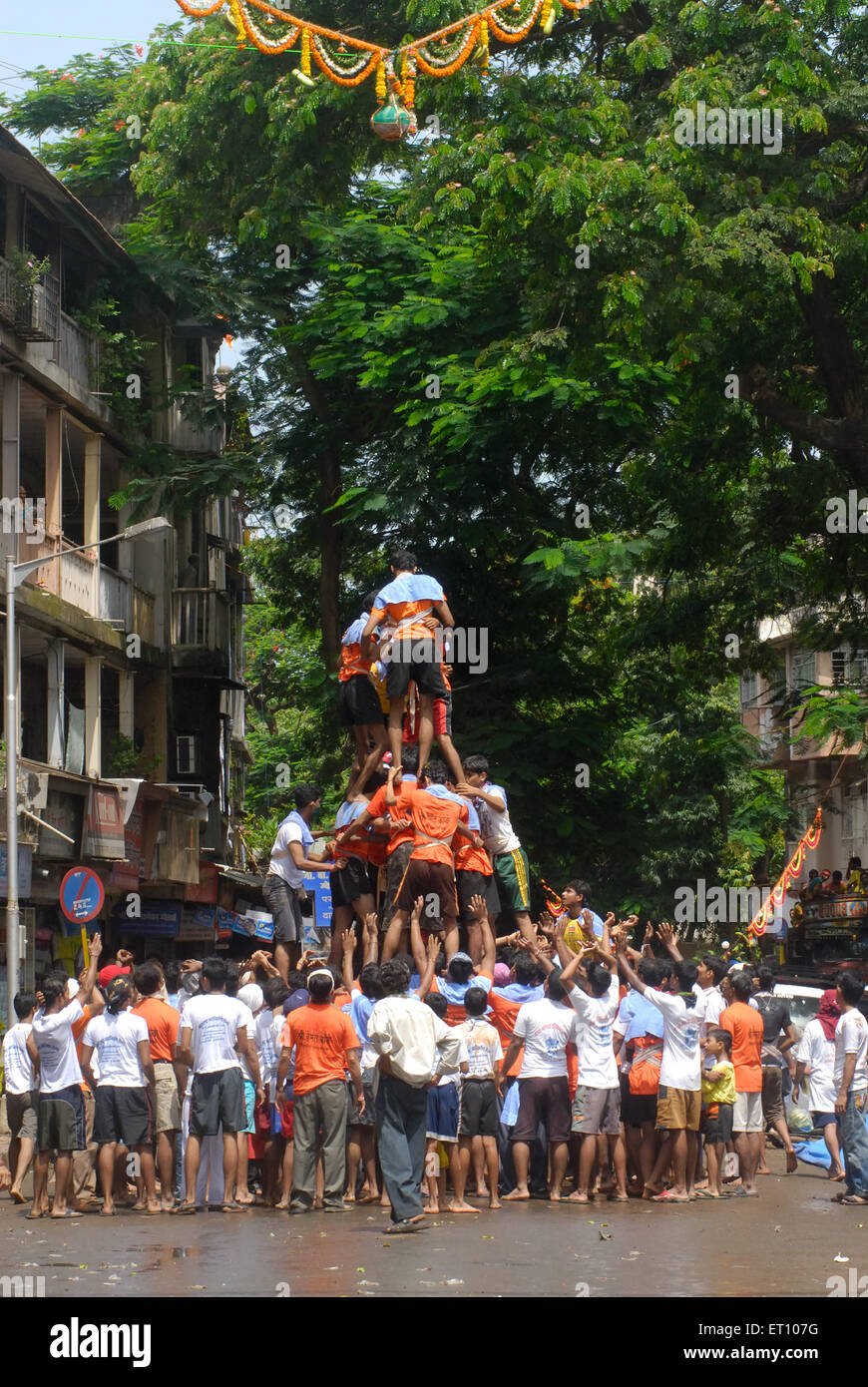 Human pyramid trying to break dahi handi on janmashtami festival at ...