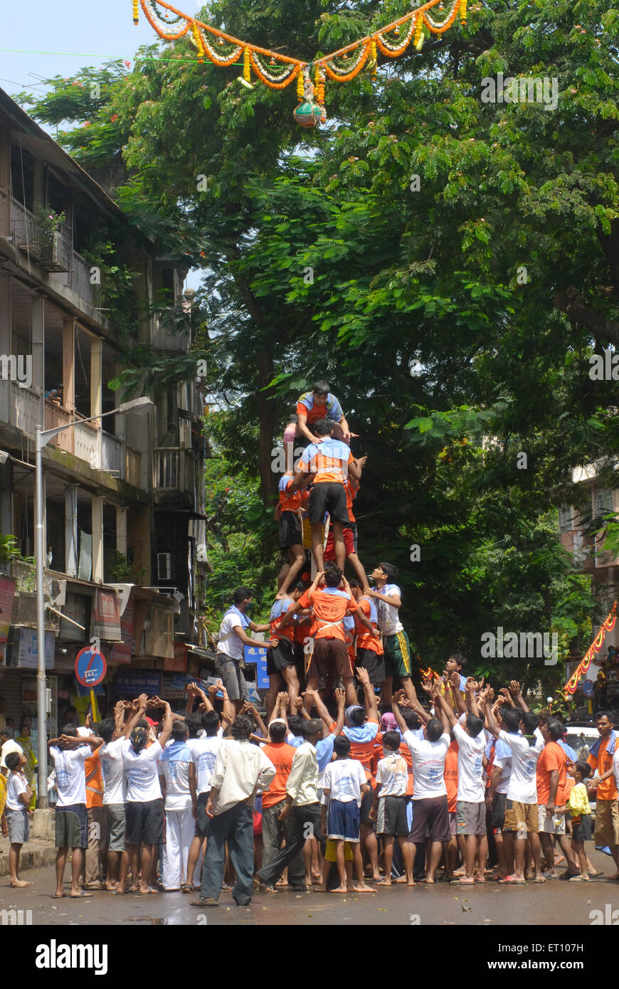 Human pyramid trying to break dahi handi on janmashtami festival at ...