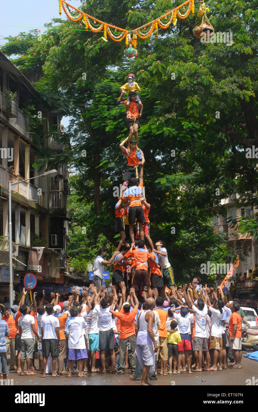 Human pyramid trying to break dahi handi on janmashtami festival at ...