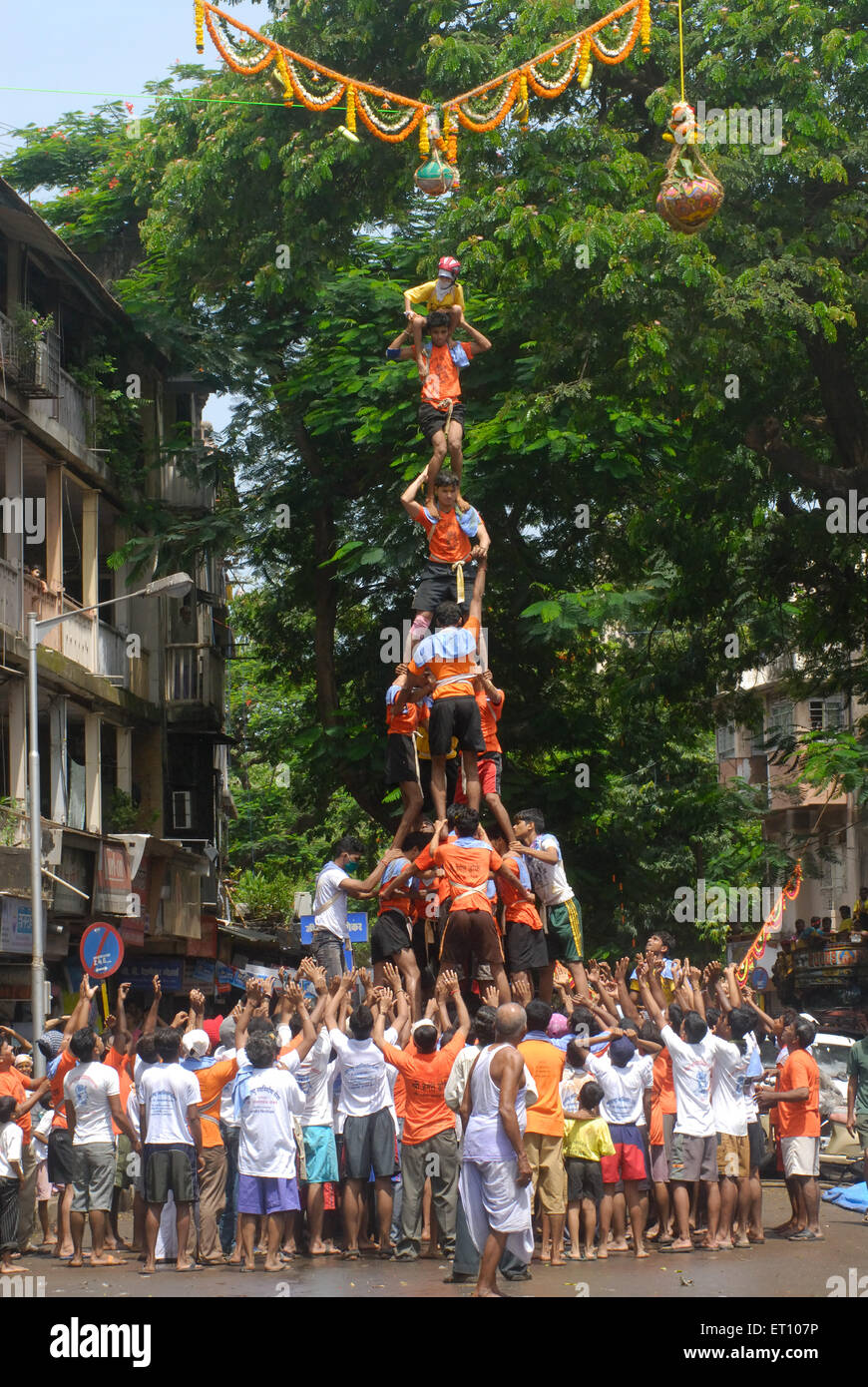 Human pyramid trying to break dahi handi on janmashtami festival at ...