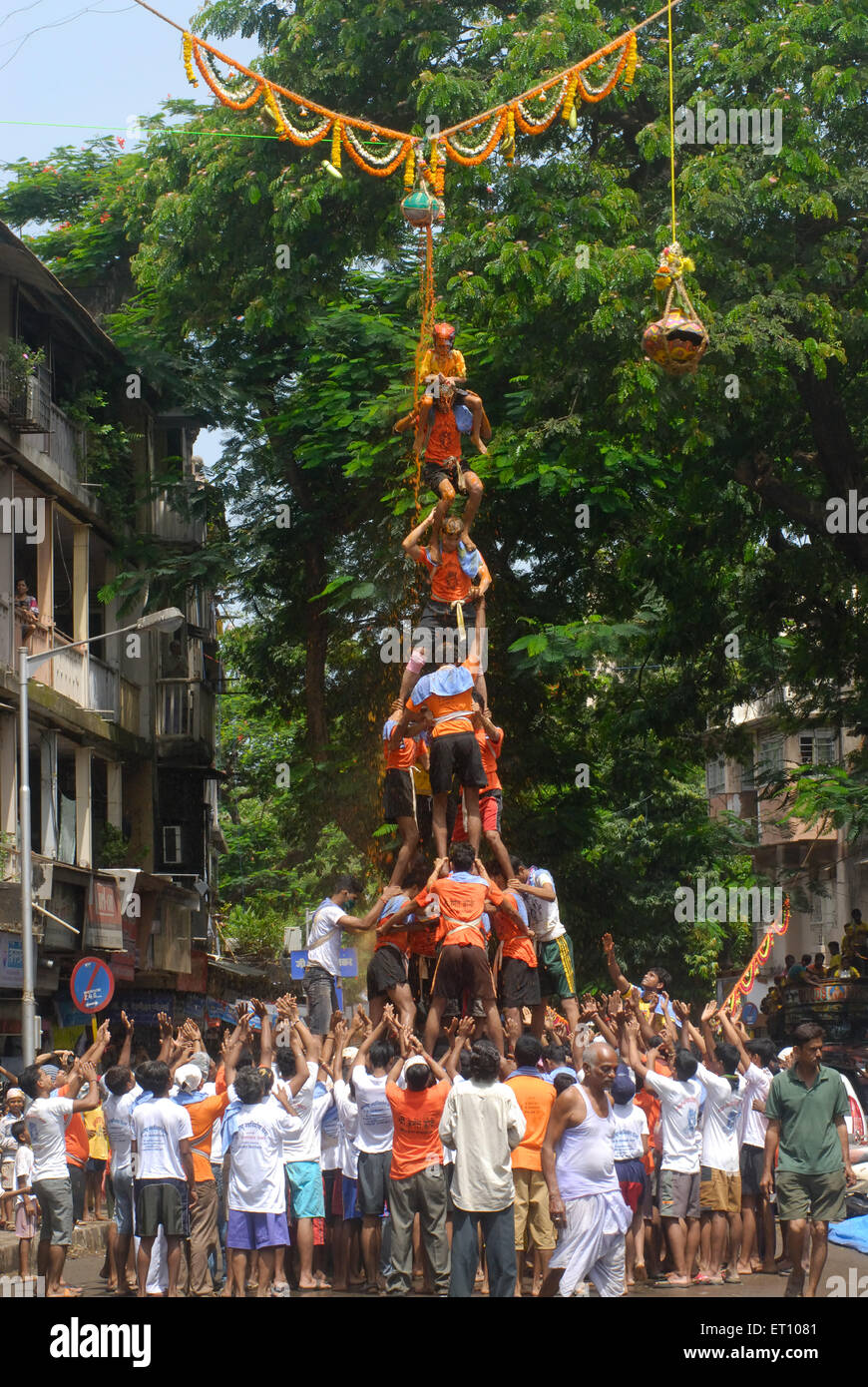 Human pyramid breaking dahi handi on janmashtami festival at dadar ...