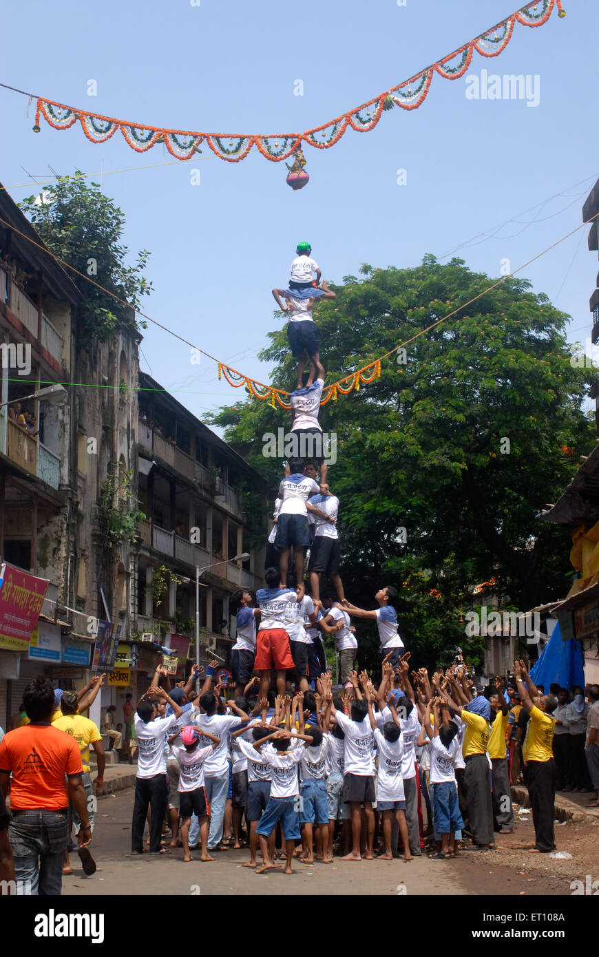 Human pyramid trying to break dahi handi on janmashtami festival at ...