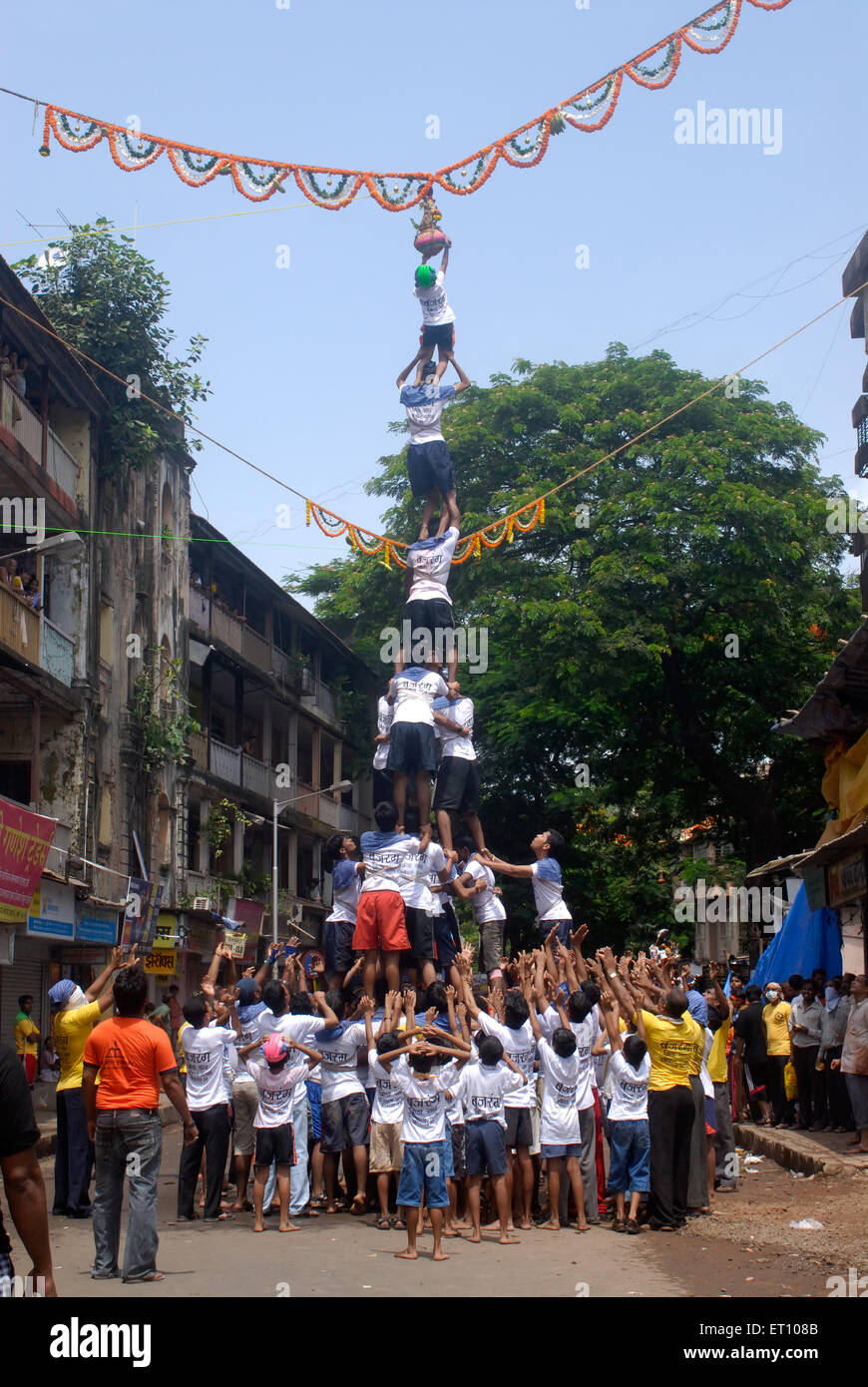 Human pyramid trying to break dahi handi on janmashtami festival at ...