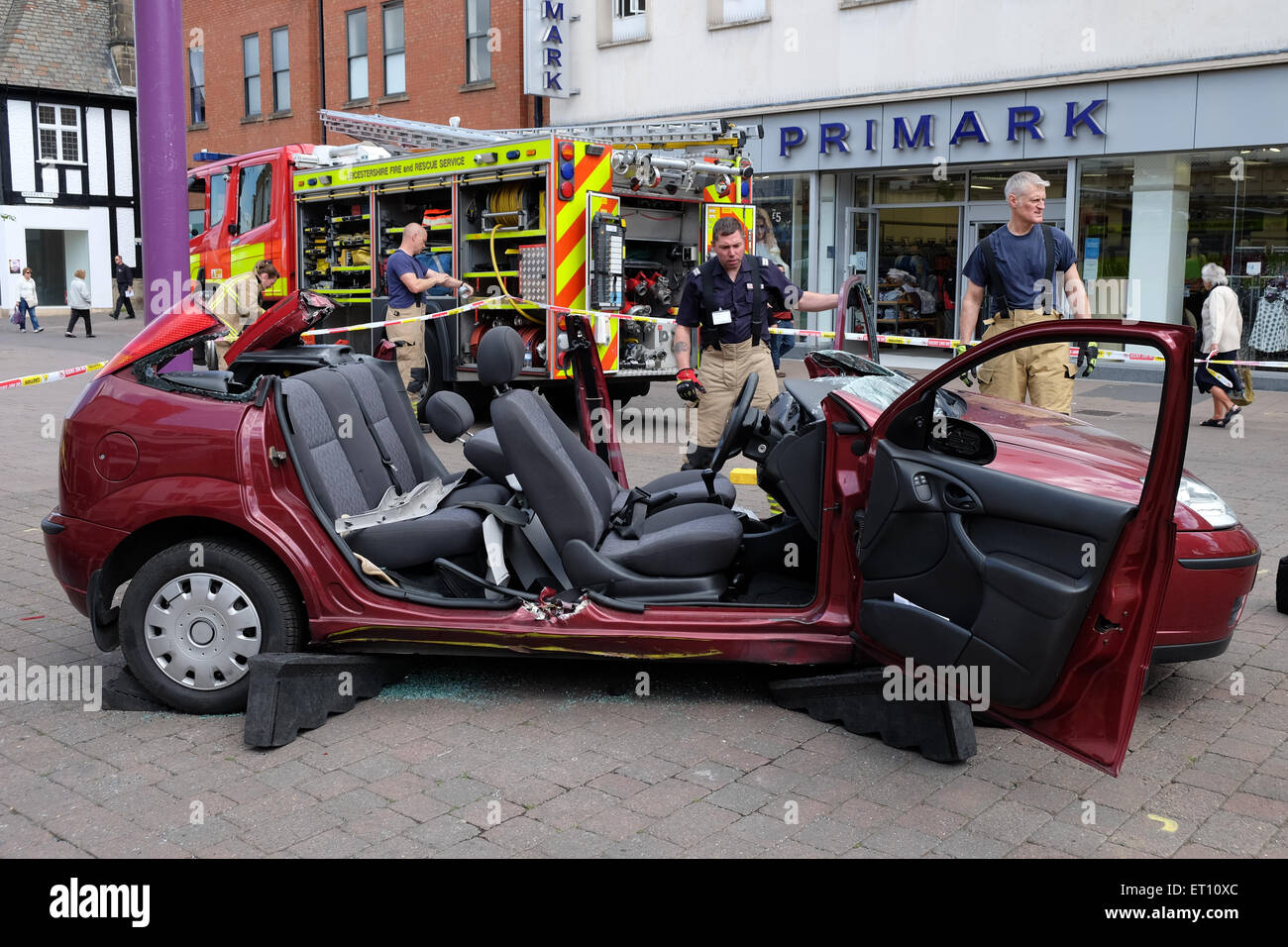 Loughborough firefighters cut the roof off a car as part of a road ...