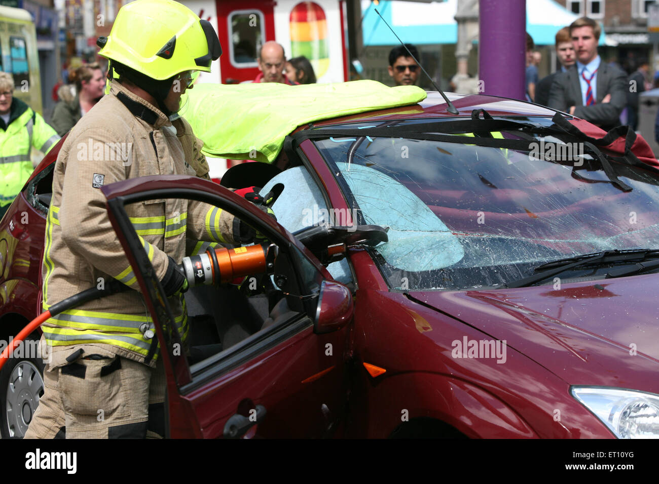Loughborough firefighters cut the roof off a car as part of a road ...