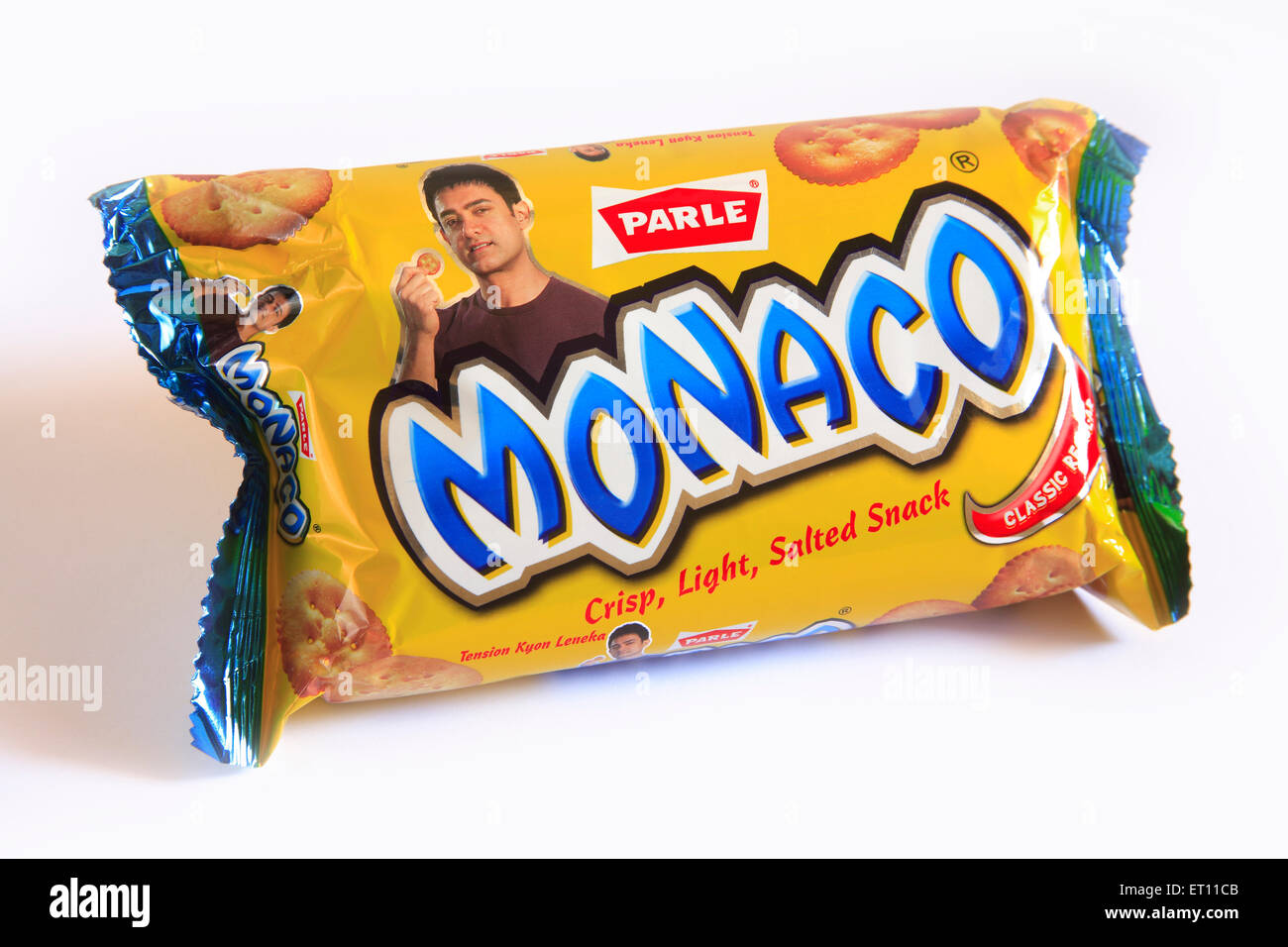 Parle Monaco biscuit crisp light salted snack on white background Stock ...