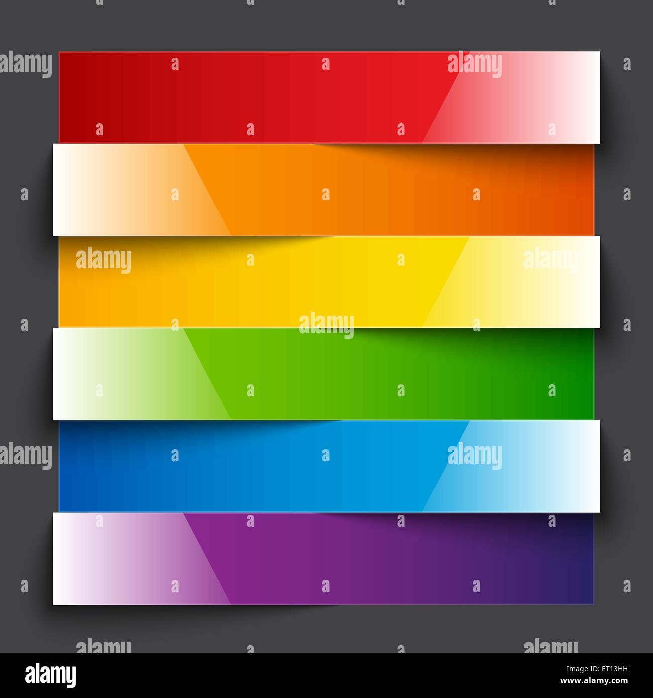 Rainbow paper stripe banners with shadows on dark grey background. RGB ...