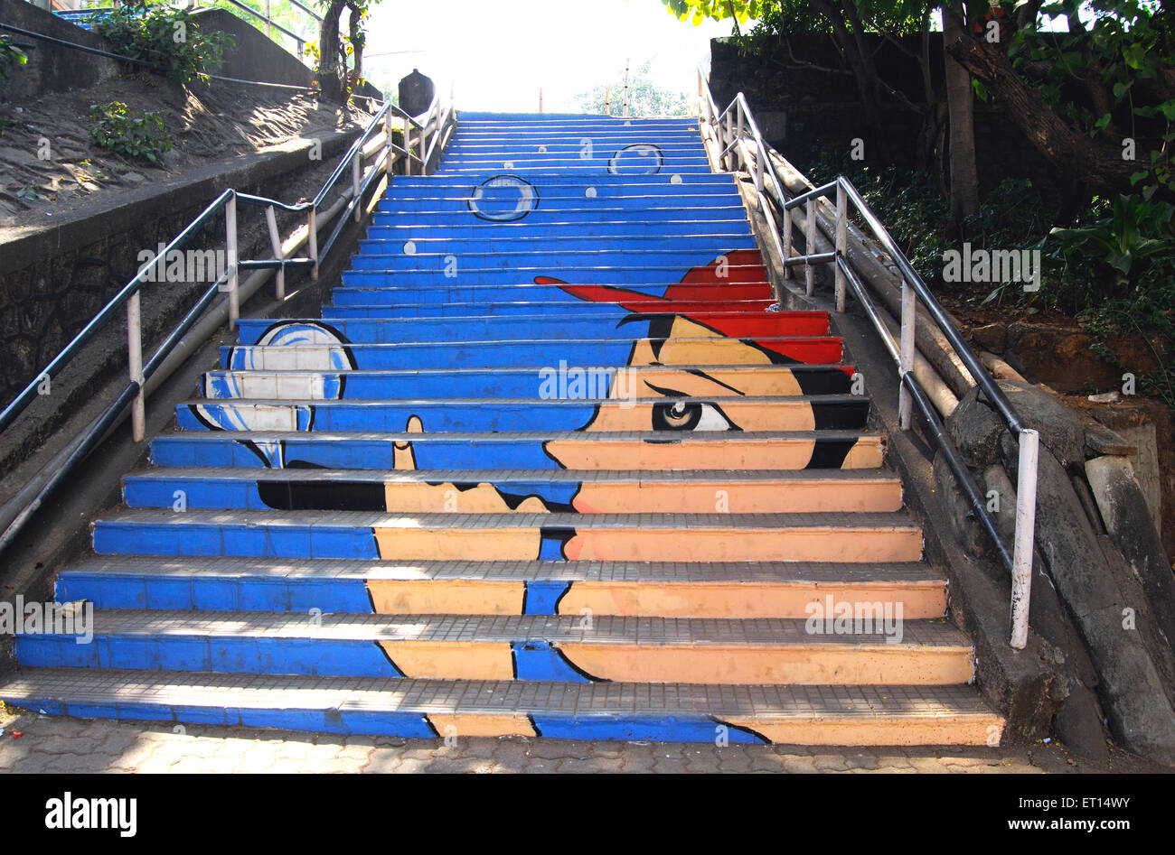Staircase painted ; Bandra ; Bombay ; Mumbai ; Maharashtra ; India ...