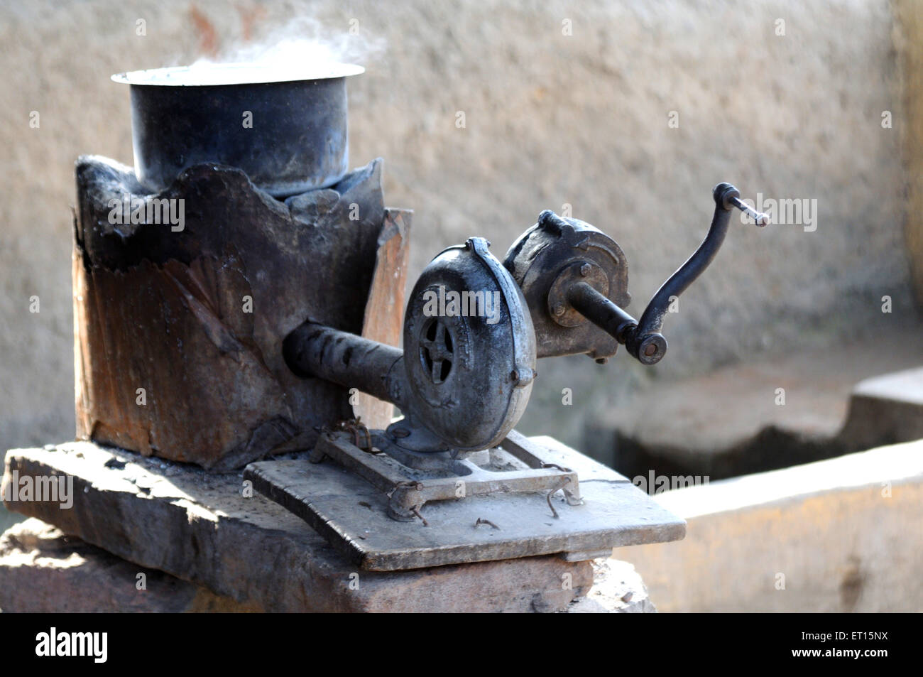 Indian rural tea making stove ; Mundra ; Kutch ; Kachchh ; Gujarat ...