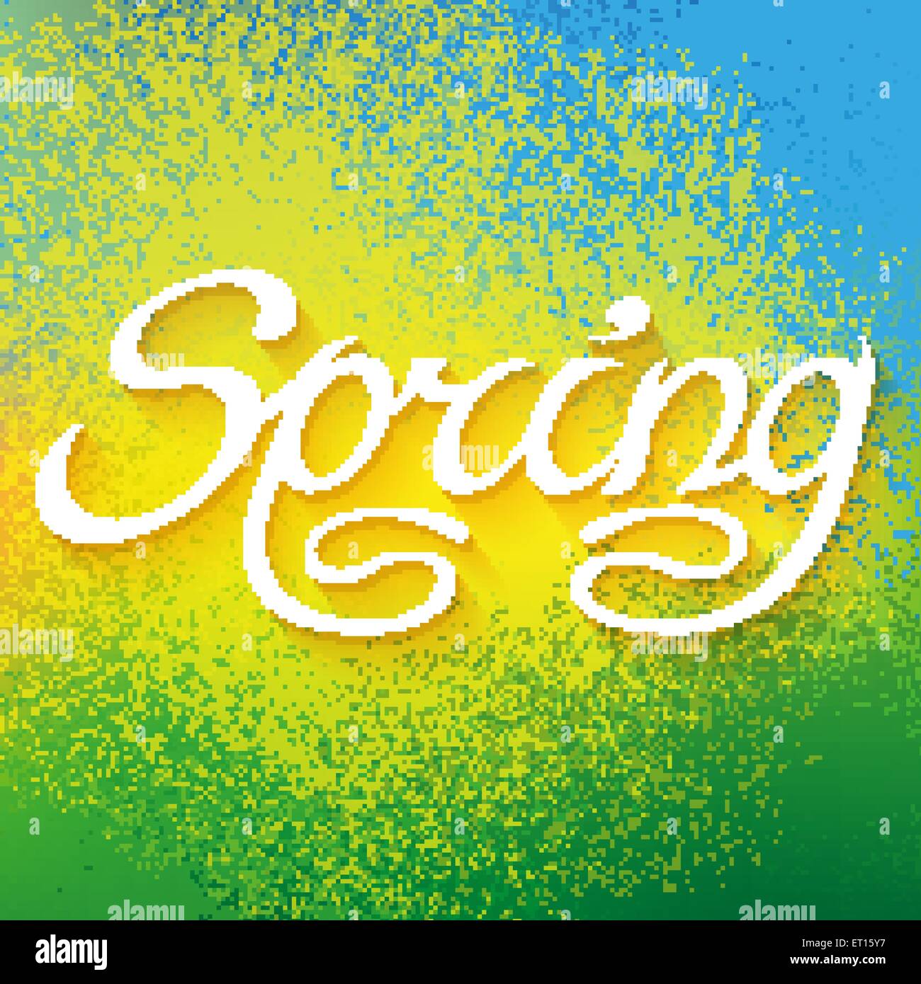 Hand drawn word SPRING lettering on colorful paint splashes background ...