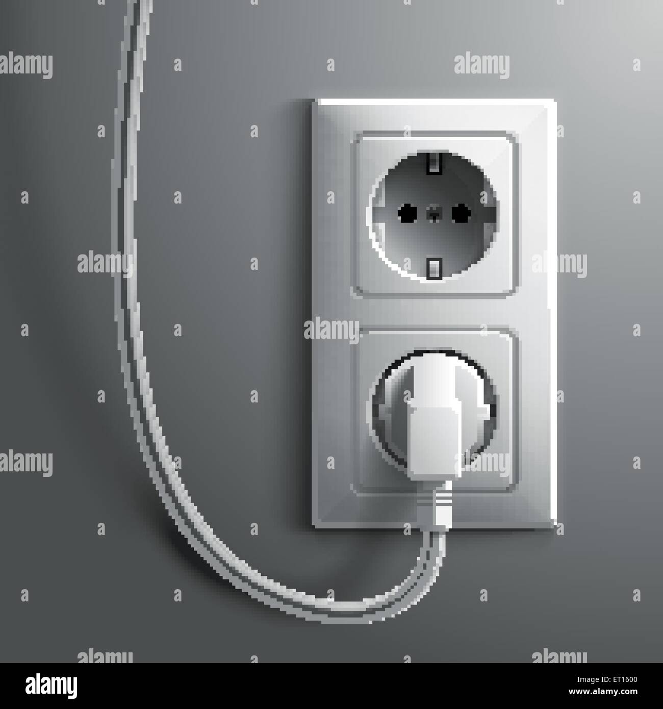 Electric white plug and socket on grey wall background. RGB EPS 10 ...