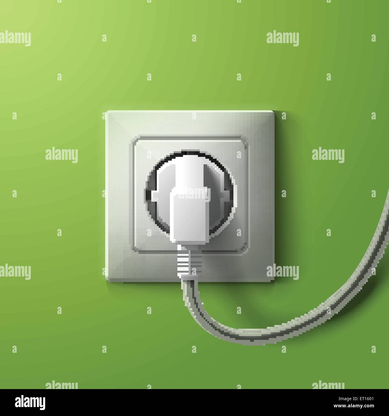 Realistic electric white socket and plug on green wall background. RGB ...