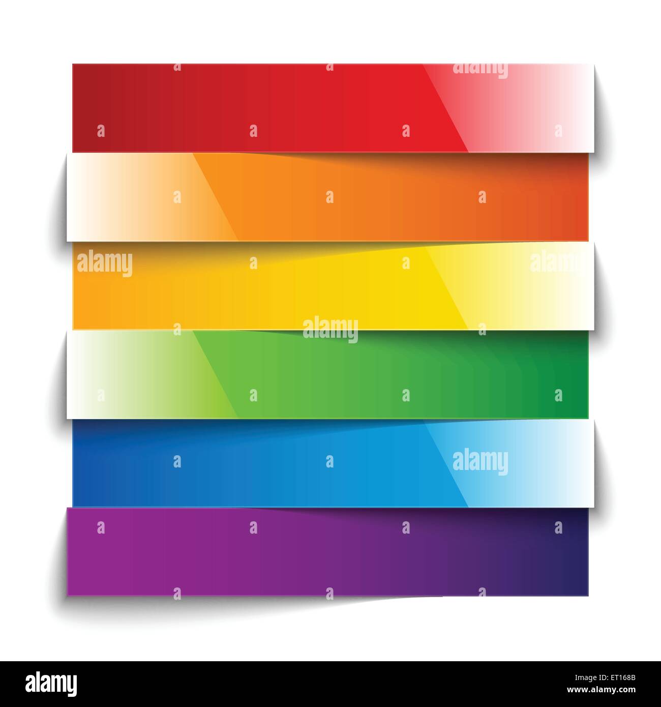 Rainbow shiny paper stripes banners with shadows on white background ...