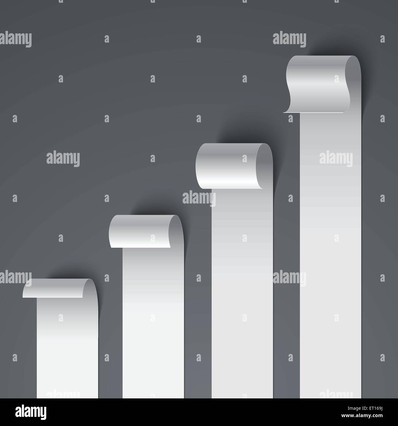 Curled blank paper stripe banners chart on gray background. RGB EPS 10 ...