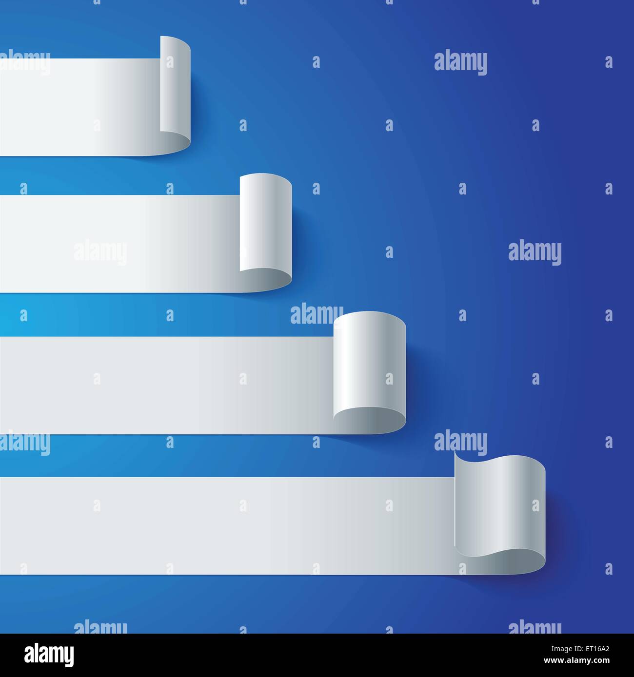 Curled blank paper stripe banners chart on blue background. RGB EPS 10 ...
