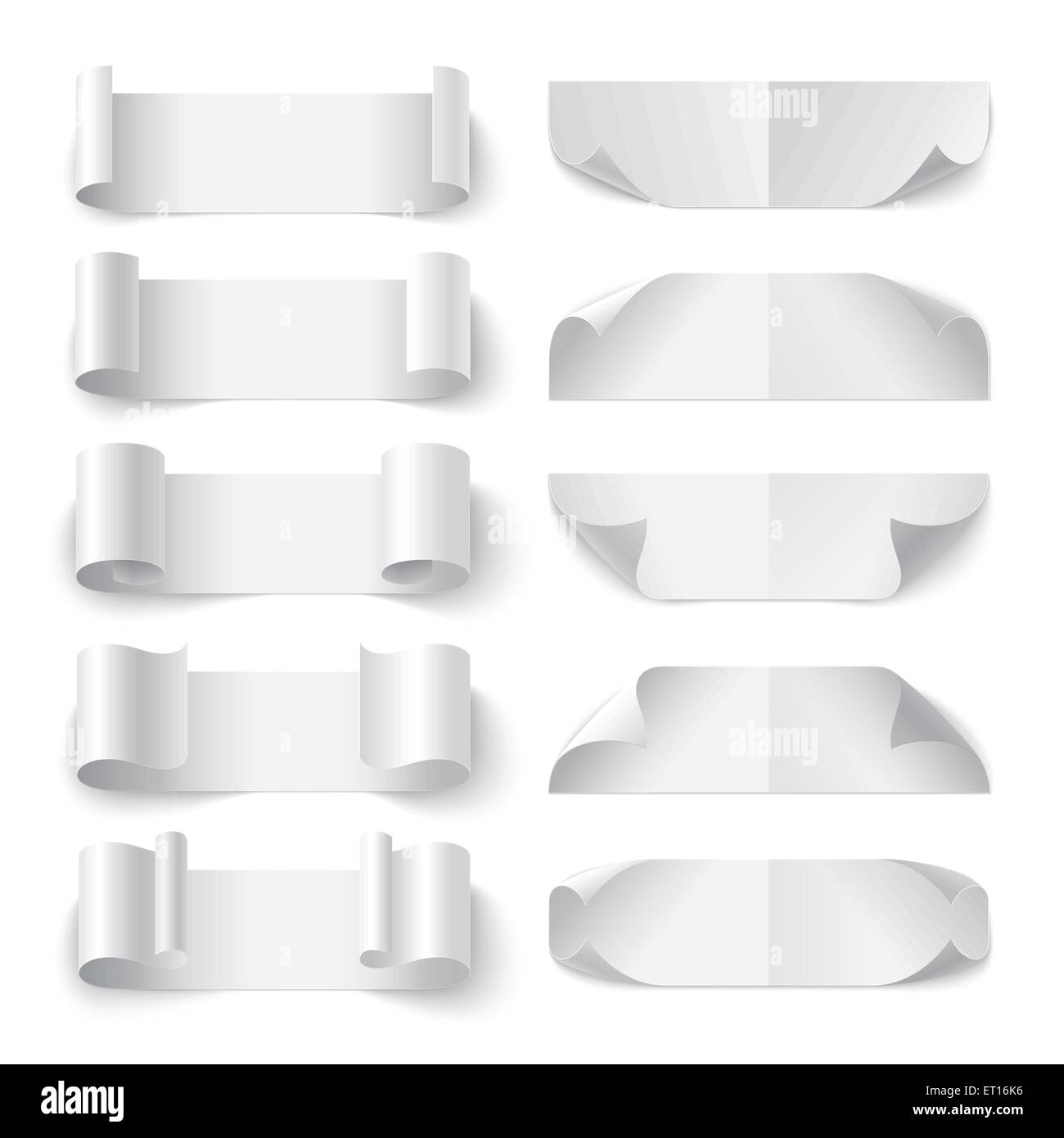 Set of curled blank paper banners with shadows on white background. RGB ...