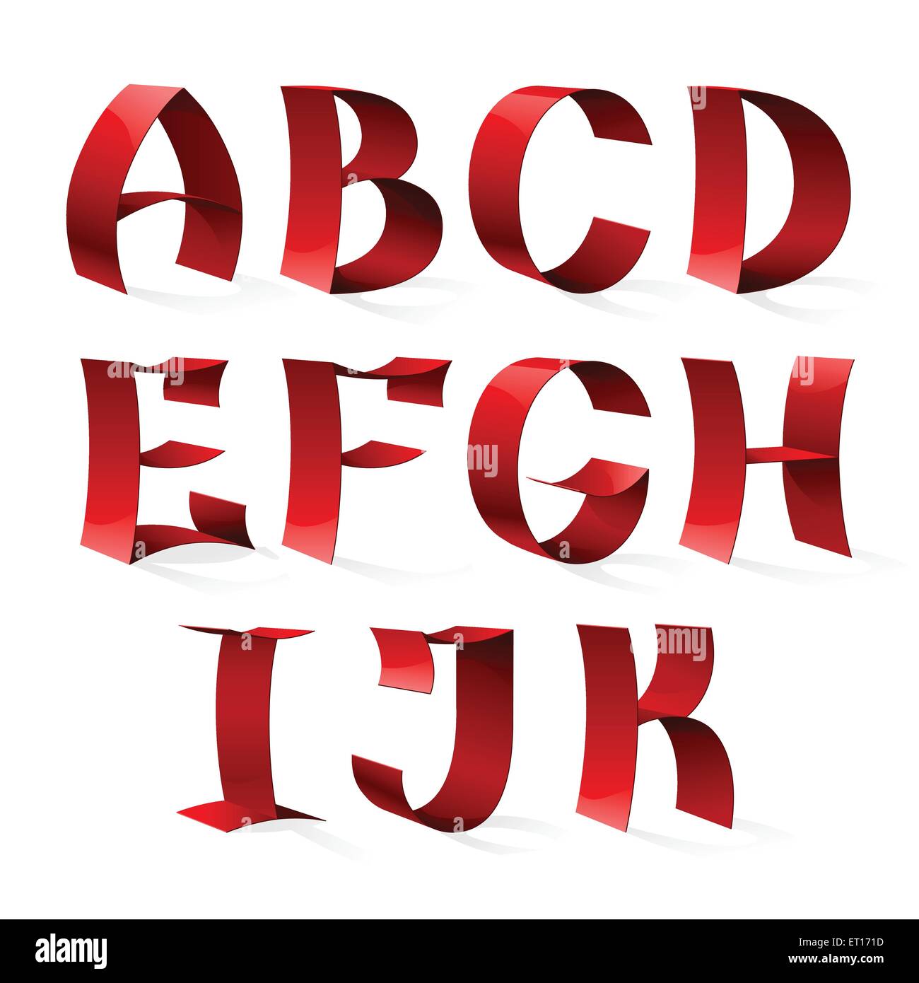 Set of isolated red color shiny ribbon font A-K letters. RGB EPS 10 ...