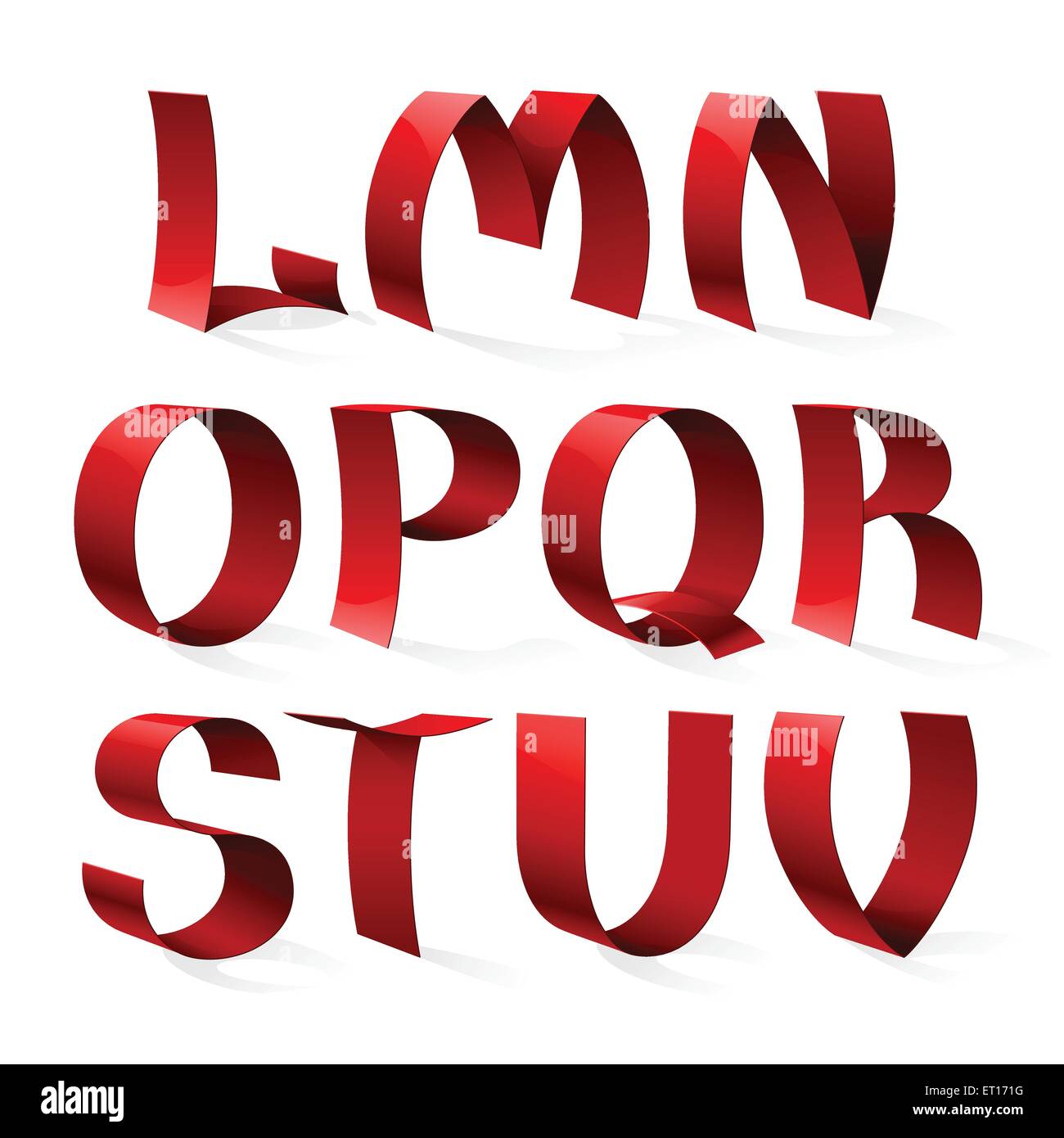 Set of isolated red color shiny ribbon font A-K letters. RGB EPS 10 ...