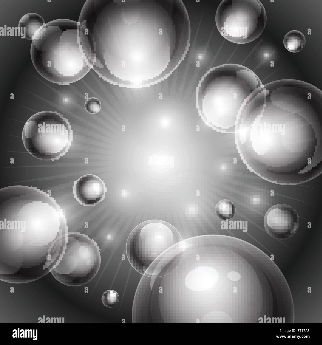 Realistic shiny transparent water drop bubbles on dark grey background ...