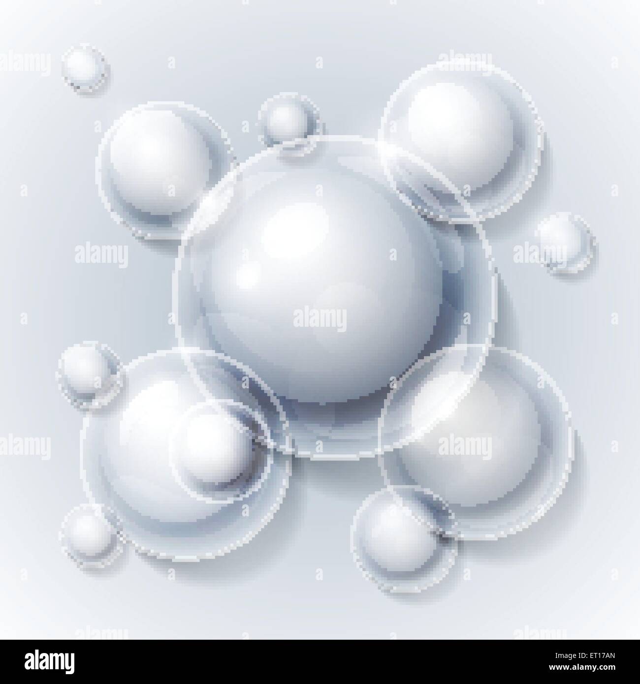 Realistic shiny transparent water drop bubbles on grey background. RGB ...