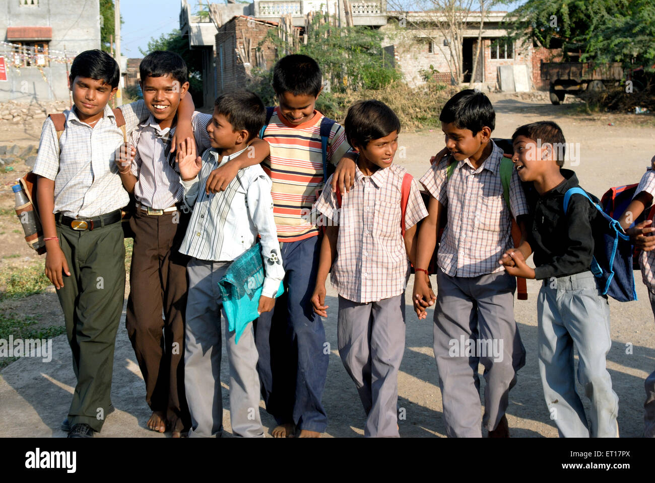 Young rural seven boys walking to school, Amreli, Gujarat, India Stock ...