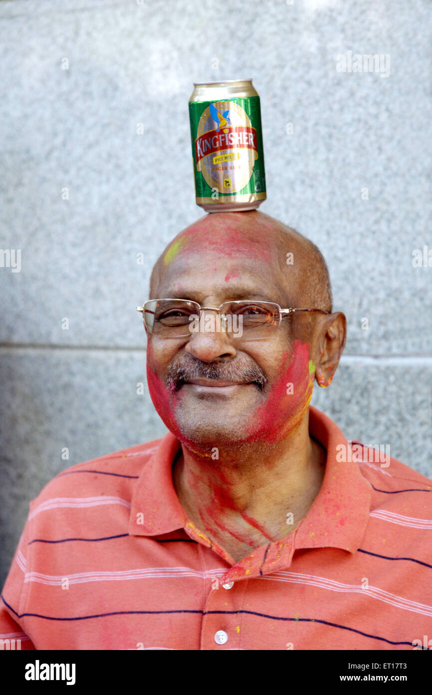 Old Man beer can on head Celebrating Holi Festival MR#364 India Asia ...